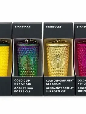Starbucks | Other | Starbucks Metallic Gold Studded Cold Cup Keychain ...